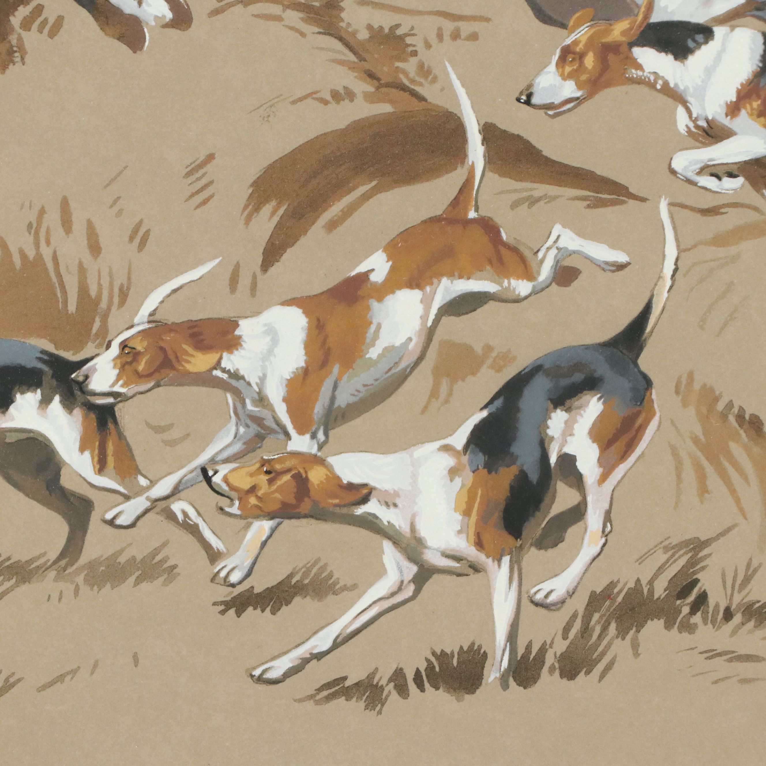 De Marcillac Gouache Painting of English Fox Hunt, Late 19th to 20th ...