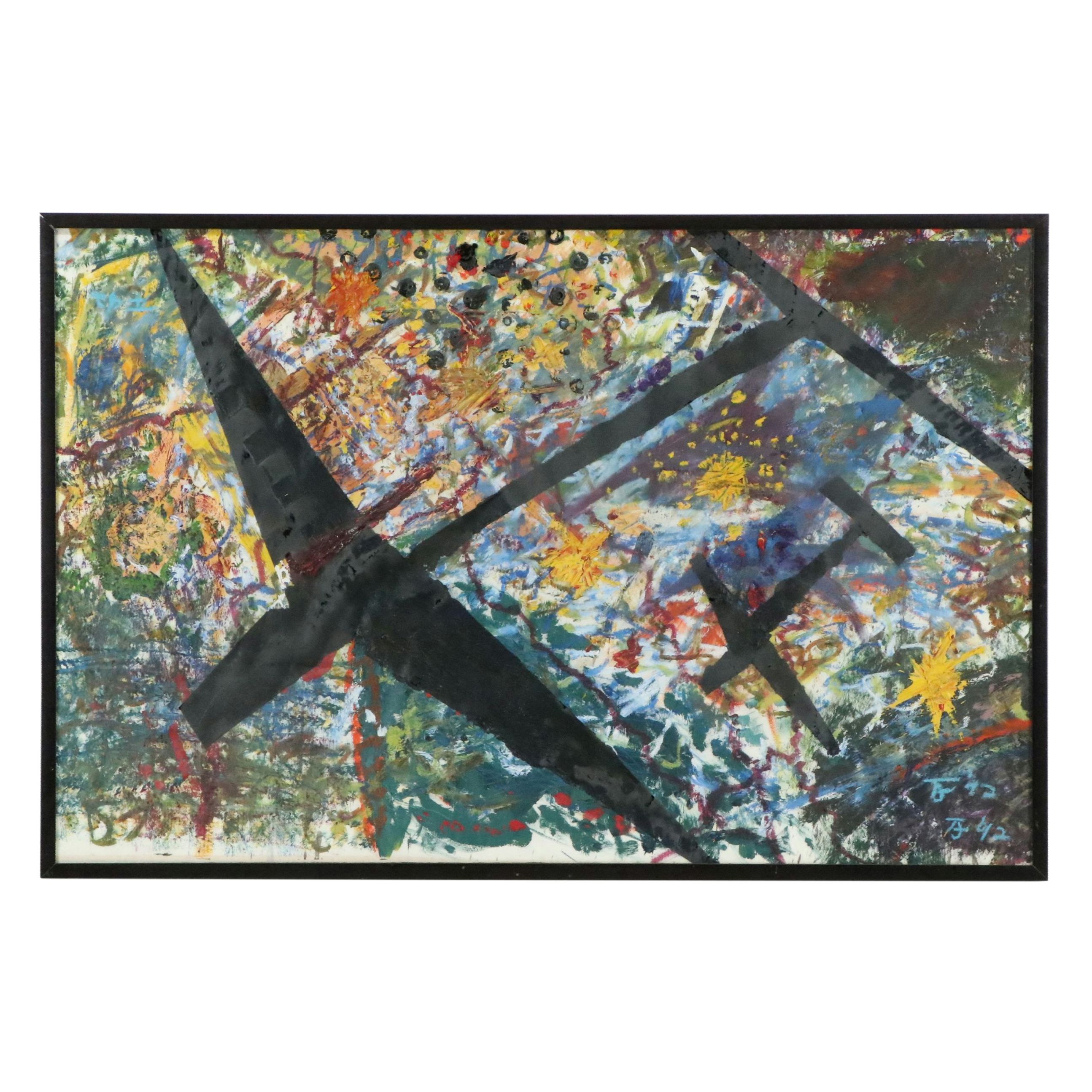 Abstracted Acrylic Painting of Airplanes, 1942 | EBTH