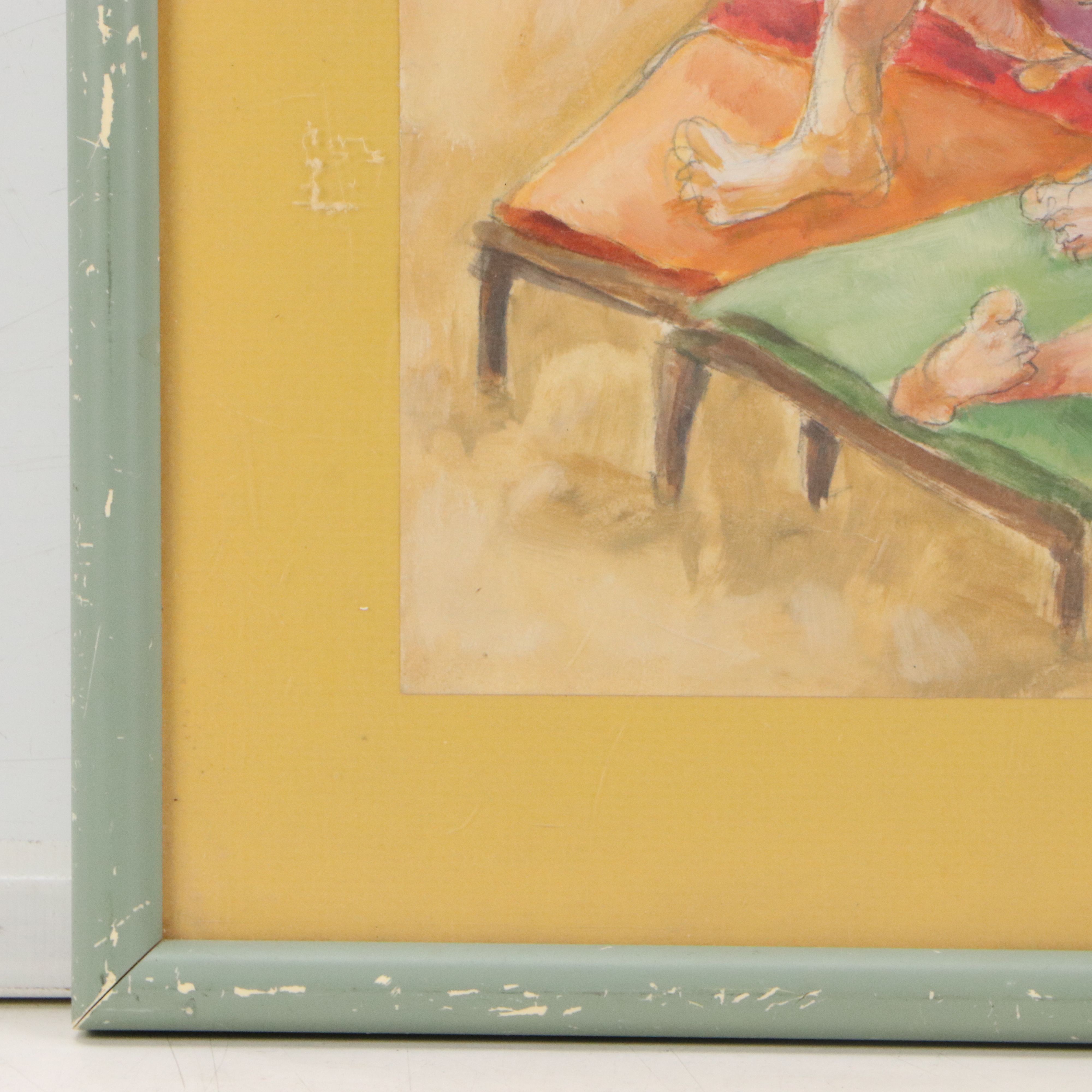 Toby Budnitz Watercolor Painting of Figures on Beach, Circa 1994 | EBTH