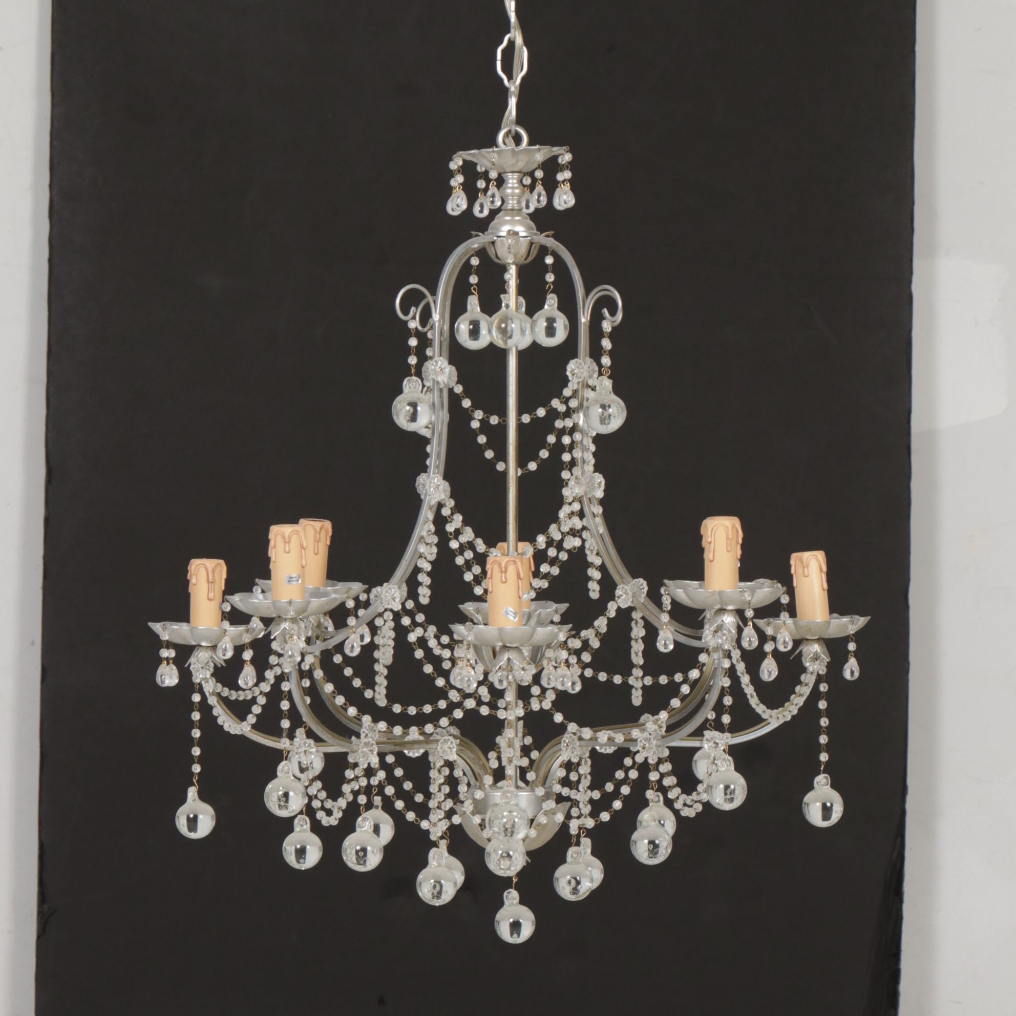 Rococo Revival Style Silver Gilt and Draped Crystal Eight-Arm ...