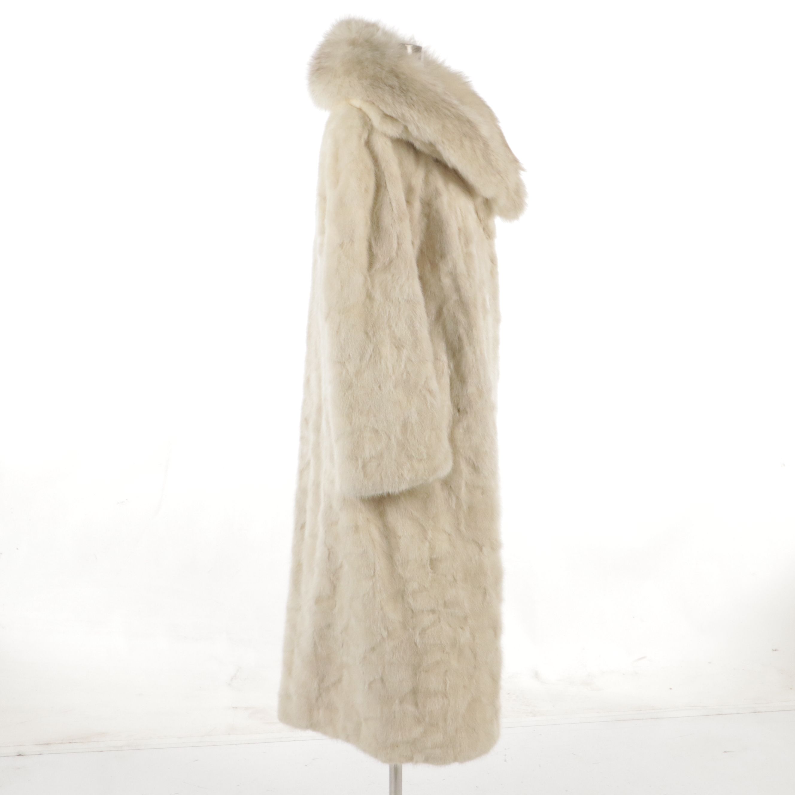 Pieced White Mink Fur Full Length Coat by Vincent With Other Blue Fox ...