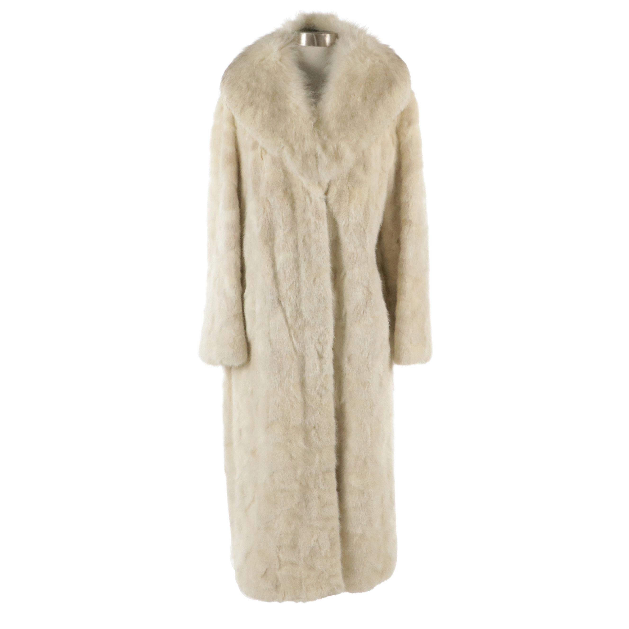 Pieced White Mink Fur Full Length Coat by Vincent With Other Blue Fox ...