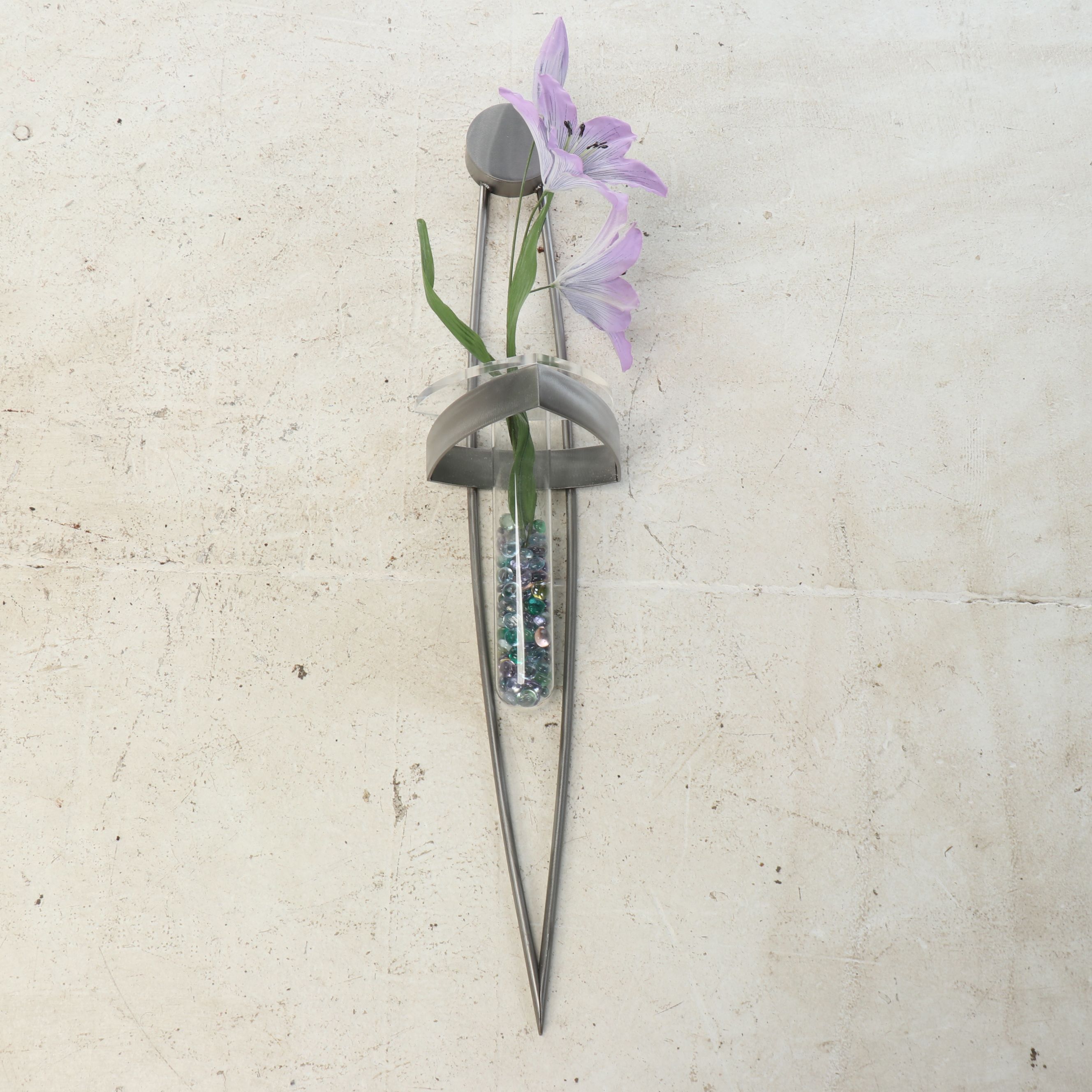 Modernist Style Wall Mount Vase with Faux Flower and Other Glass Vase ...