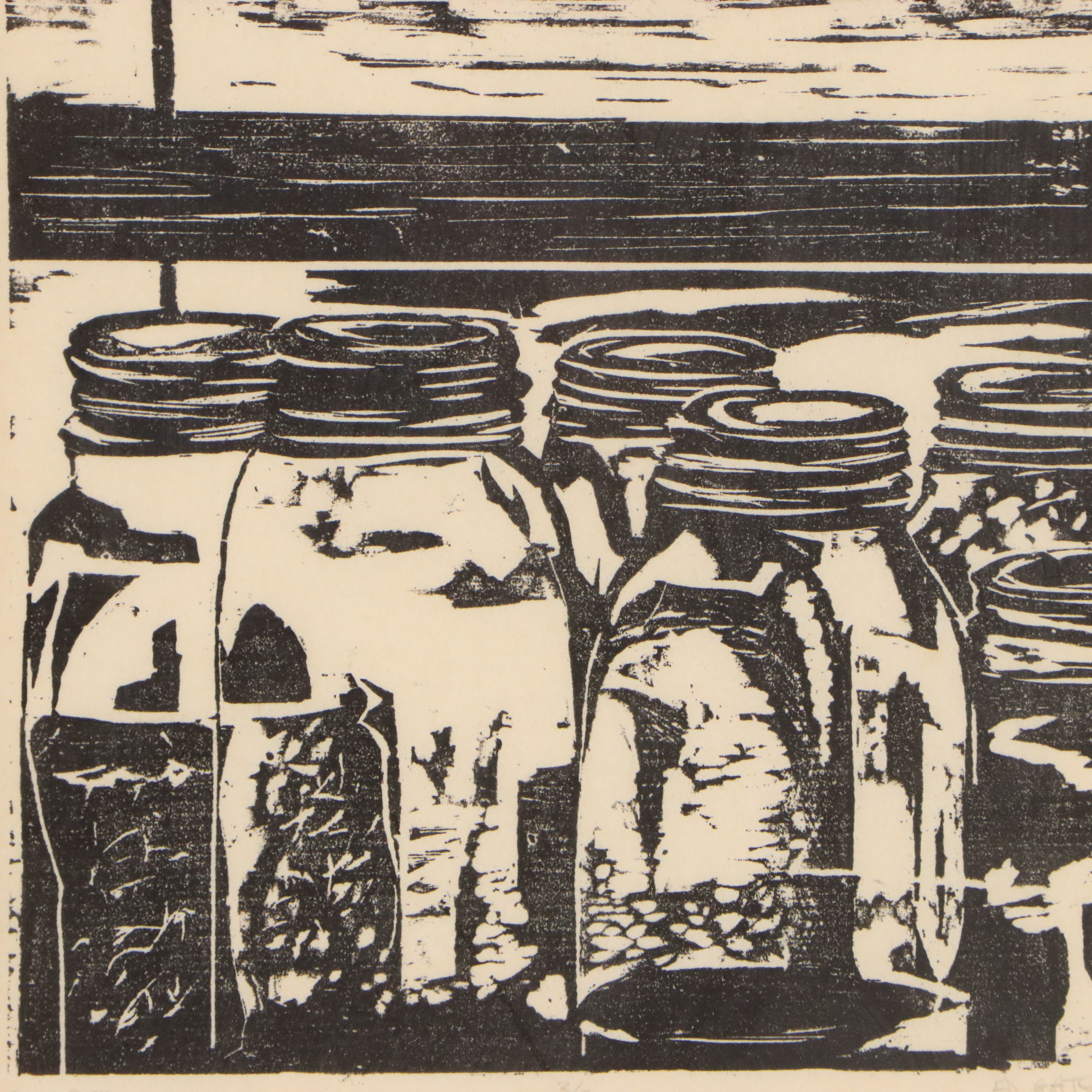 Ed Gates Woodcut Still Life "Jars" | EBTH