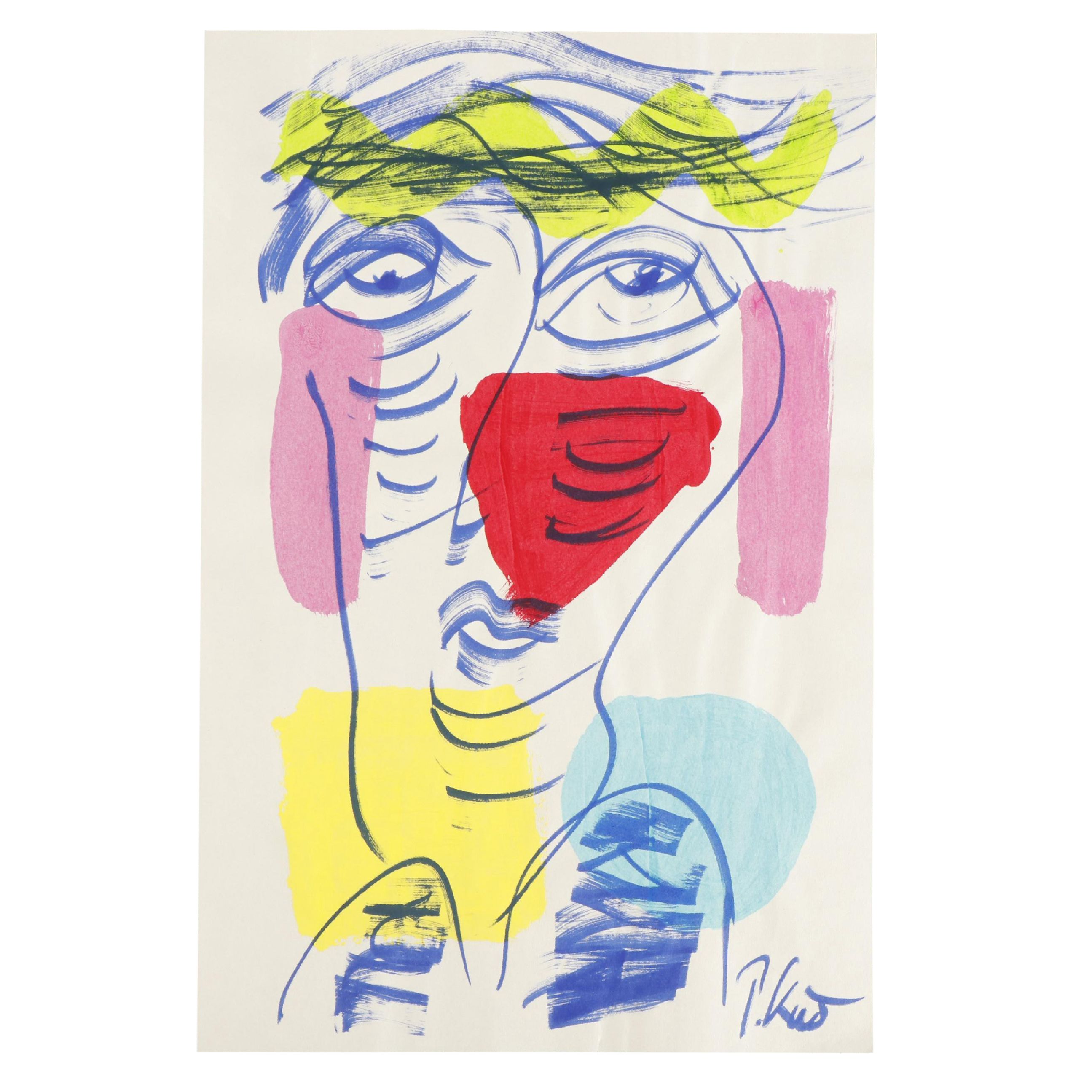 Peter Keil Abstract Acrylic Portrait Painting, Late 20th Century | EBTH