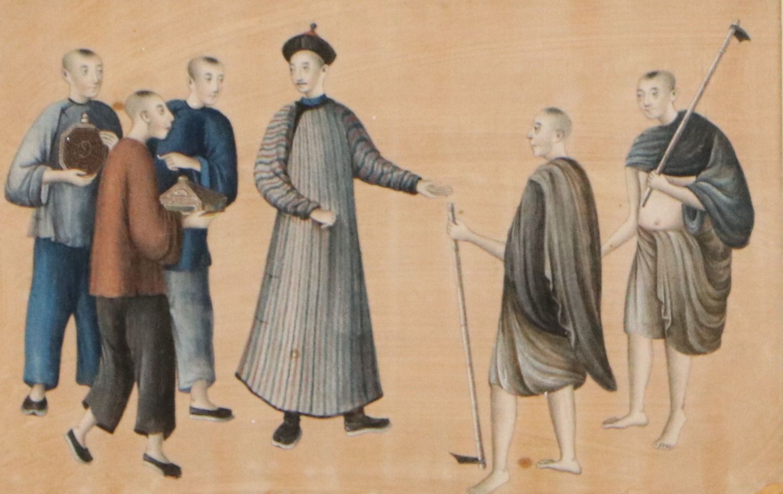Chinese Pith Paper Painting of Conversing Figures, Mid to Late 19th ...